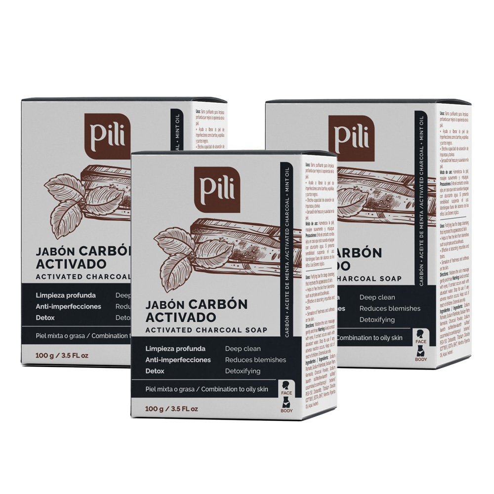 Pili Natural Activated Charcoal Soap Bars with Peppermint (3 Pack ...
