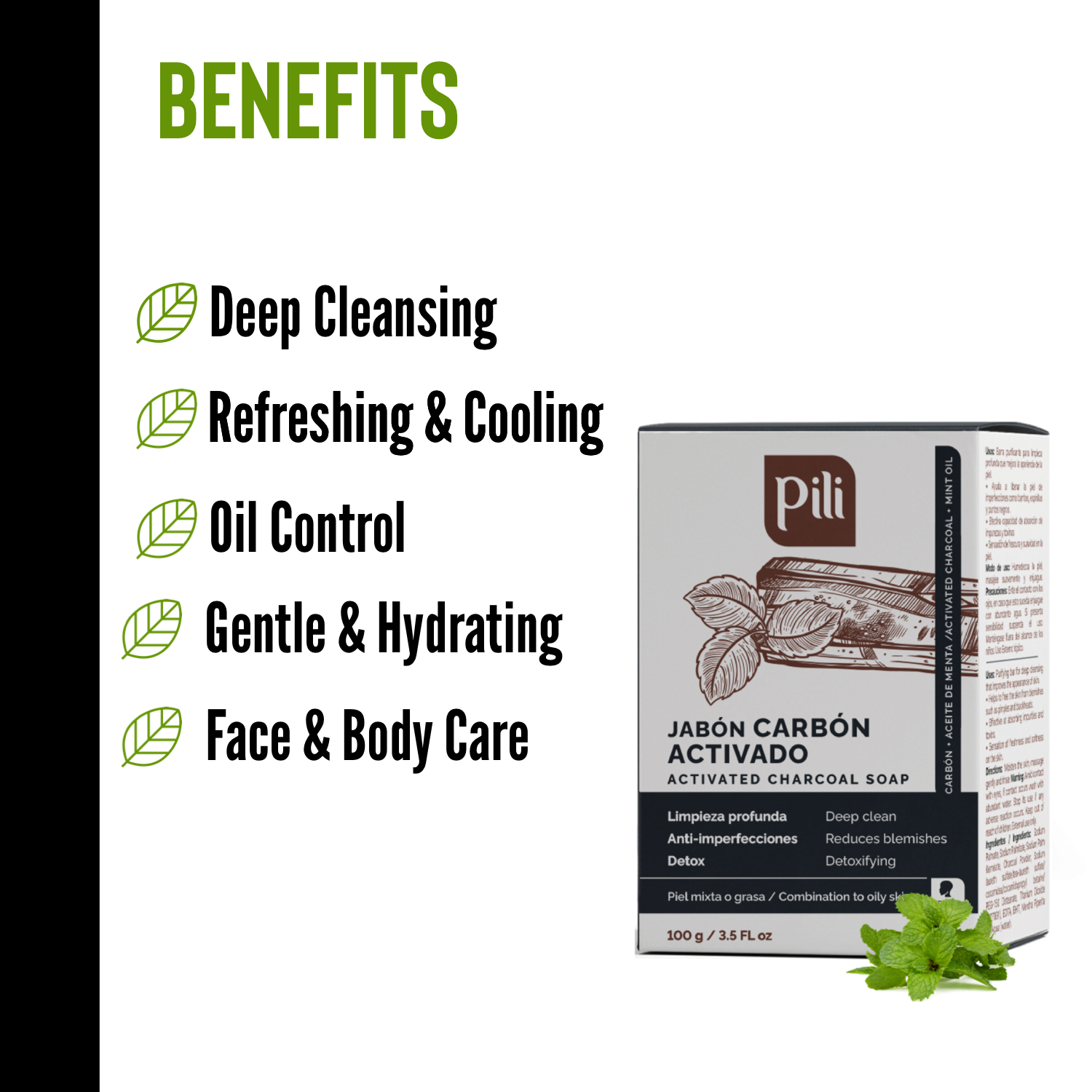 Pili Natural Activated Charcoal Soap Bars with Peppermint (3 Pack ...